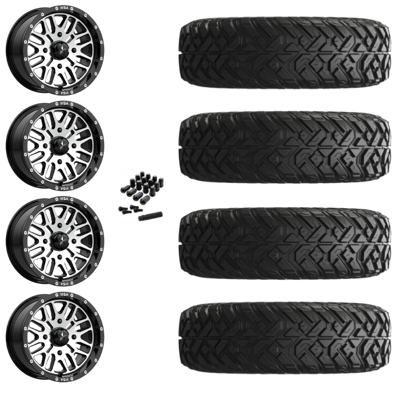 14" MSA Brute M38 Black Machined UTV Rims & 28" EFX Gripper Standard T ...