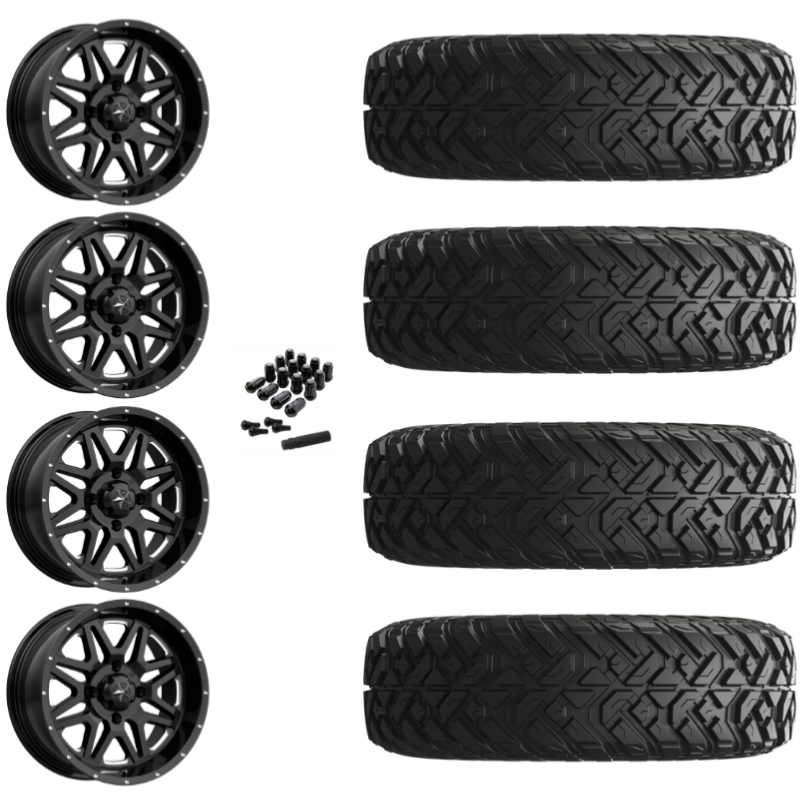 14" MSA Vibe M26 Black Milled UTV Rims & 28" EFX Gripper Standard Tire ...